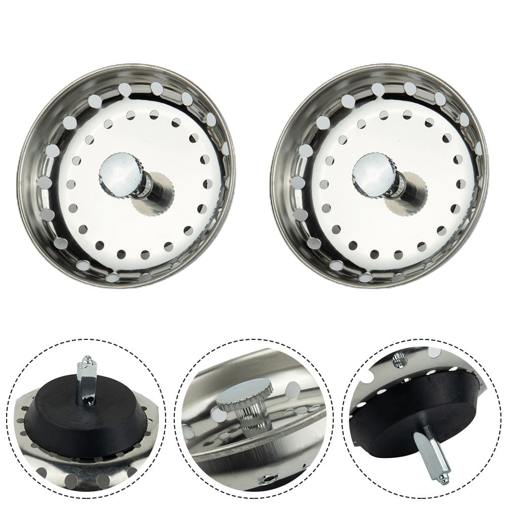 2 Pack Kitchen Sink Drain Stopper Basket Strainer Waste Plug Stainless ...