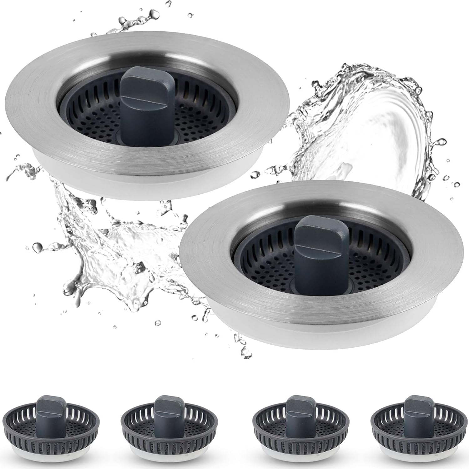 2 Pack Kitchen Sink Strainer with Drain Stopper Set, Stainless Steel ...