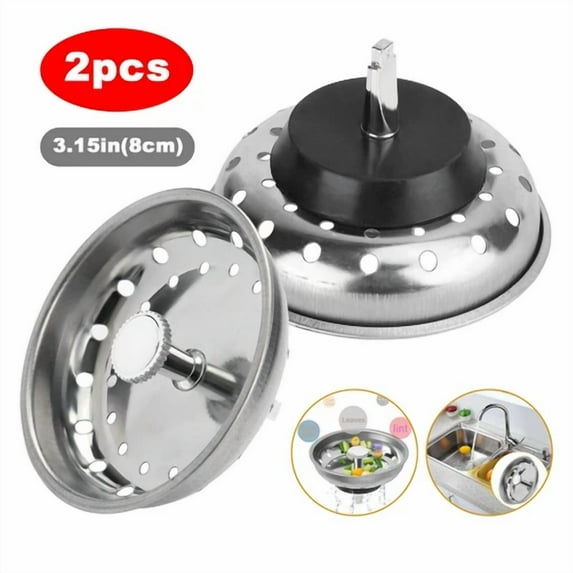 2 Pack Kitchen Sink Strainer Stopper Stainless Steel Drain Basket Waste ...