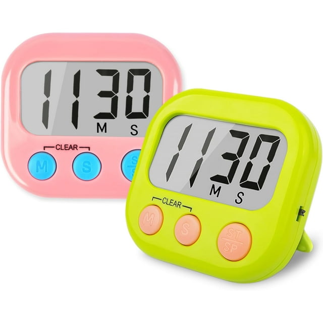2 Pack Kitchen Timer Magnetic LCD Digital Countdown Stopwatch With ...