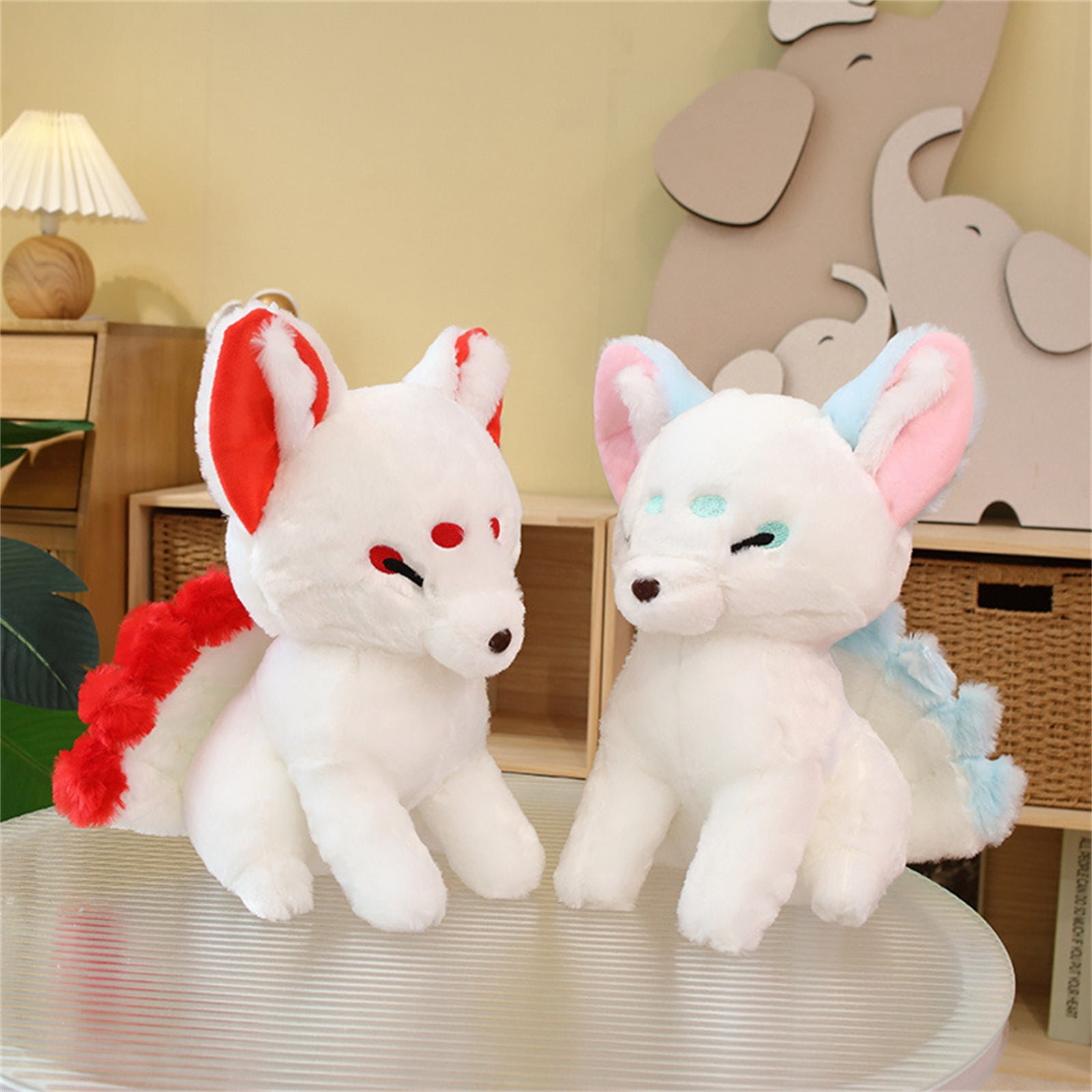 2-Pack Kitsune Plush, Furry Fox Stuffed Animals Realistic Kitsune Plush ...
