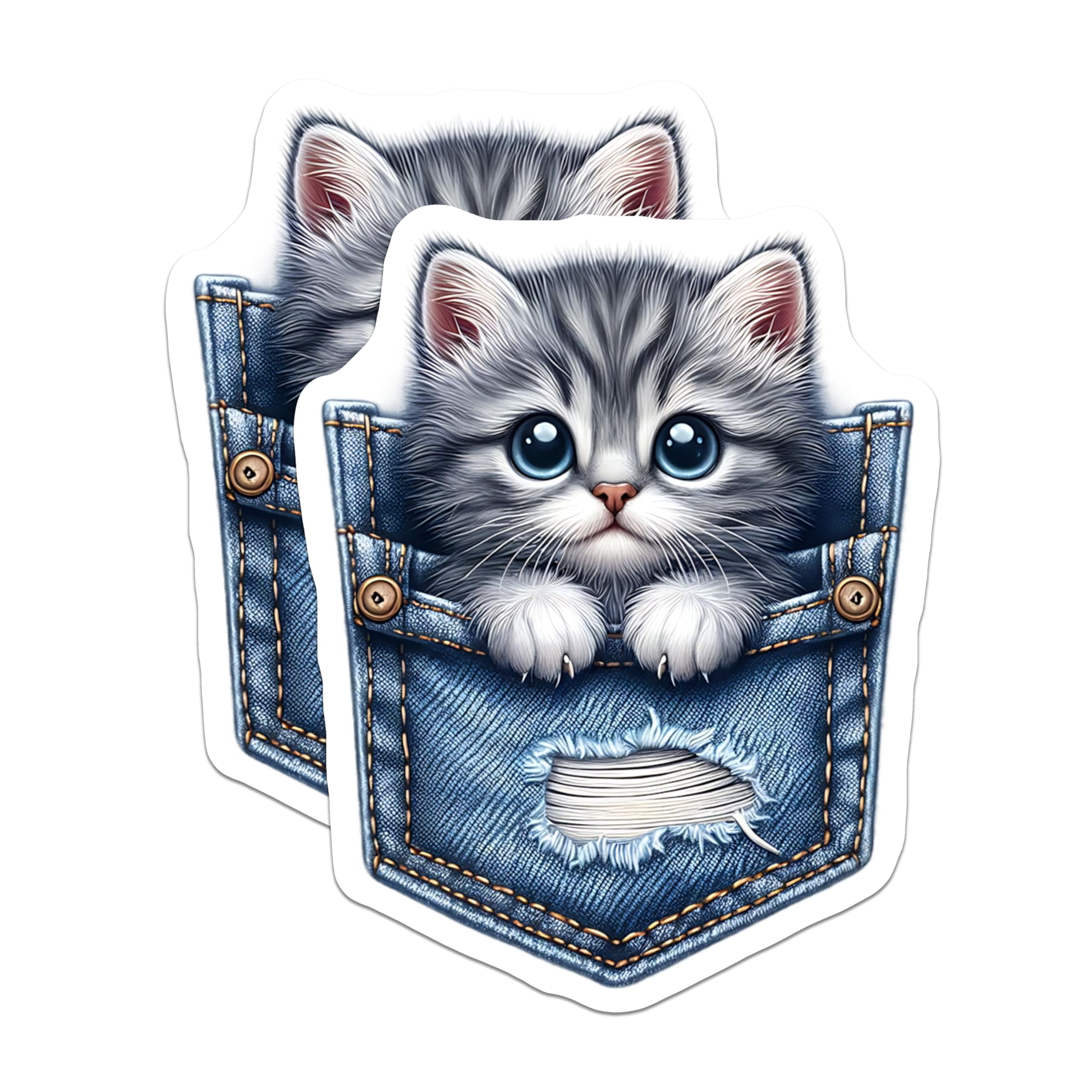 (2 Pack) Kitten Stickers - Pocket Cat Stickers - Cute Animal Stickers ...