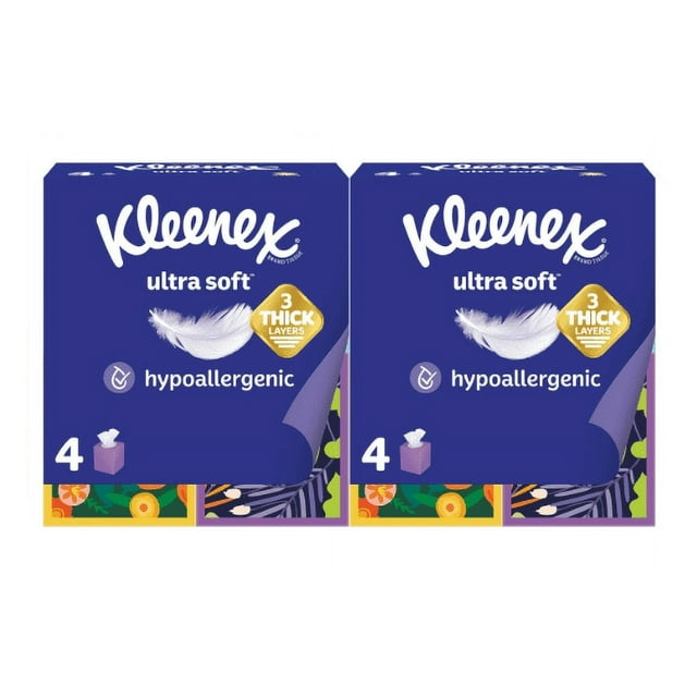 ( 2 Pack )Kleenex Ultra Soft Facial Tissues, 4 Cube Boxes, 60 Tissues ...
