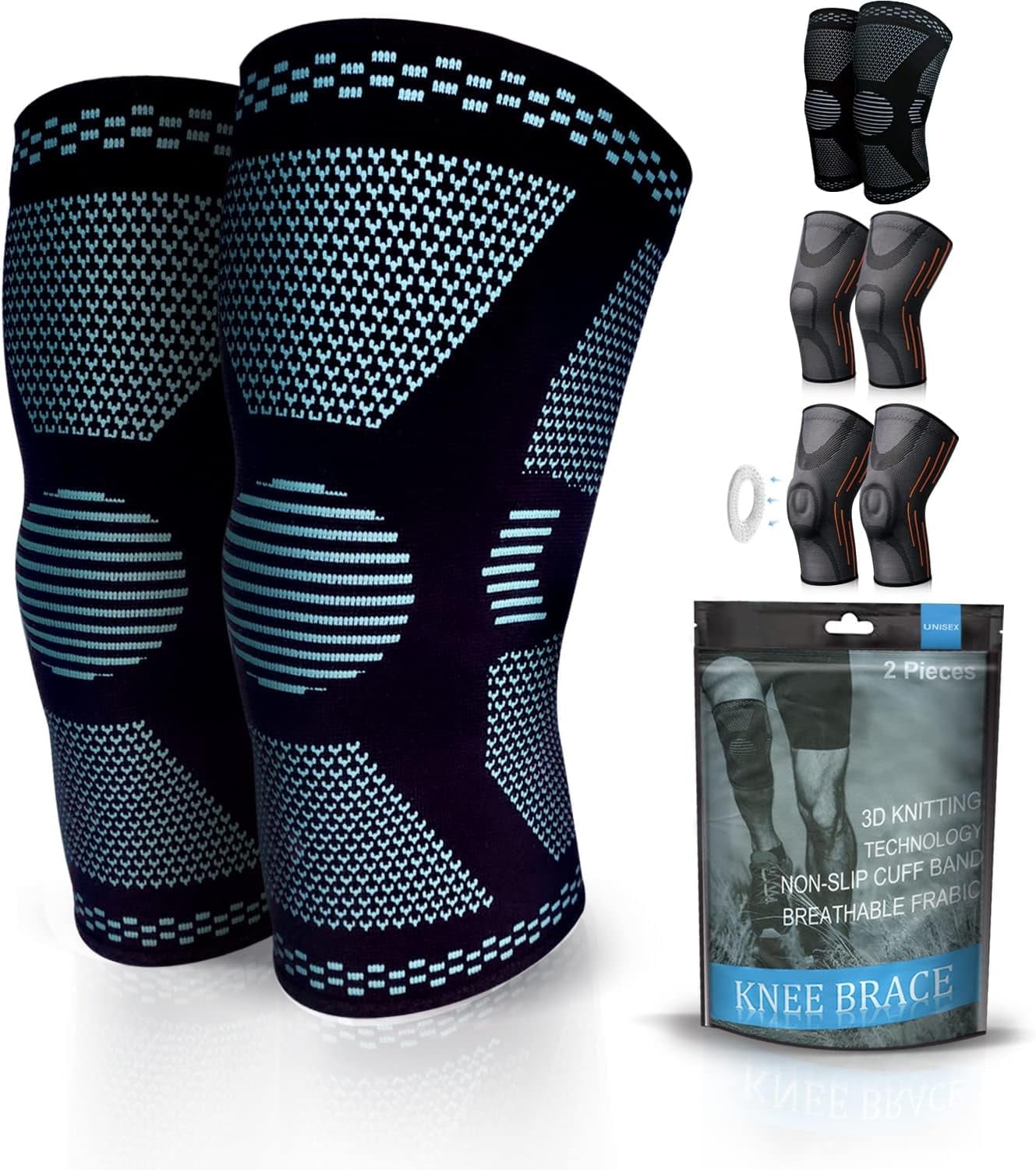 Finvizo 2 Pack Knee Brace Sleeves, XXL, Blue, 4-Way Stretch, Anti-Slip ...