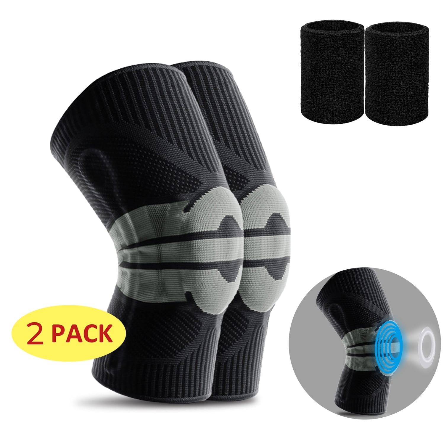 2 Pack Knee Brace for Men Women Non Slip with Wrist Brace Knee Support ...