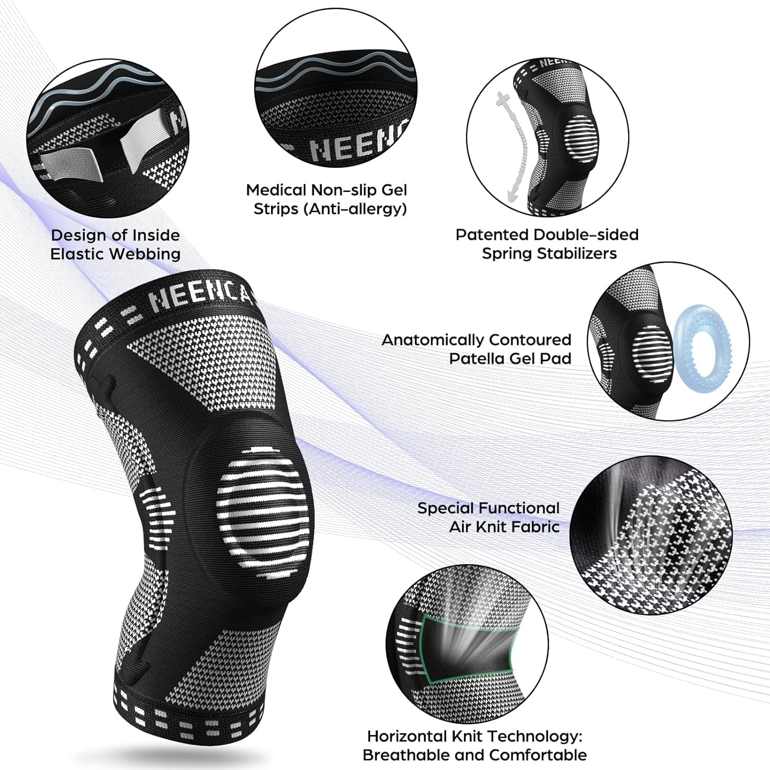 2 Pack Knee Braces for Knee Pain, Compression Knee Sleeves with Patella ...