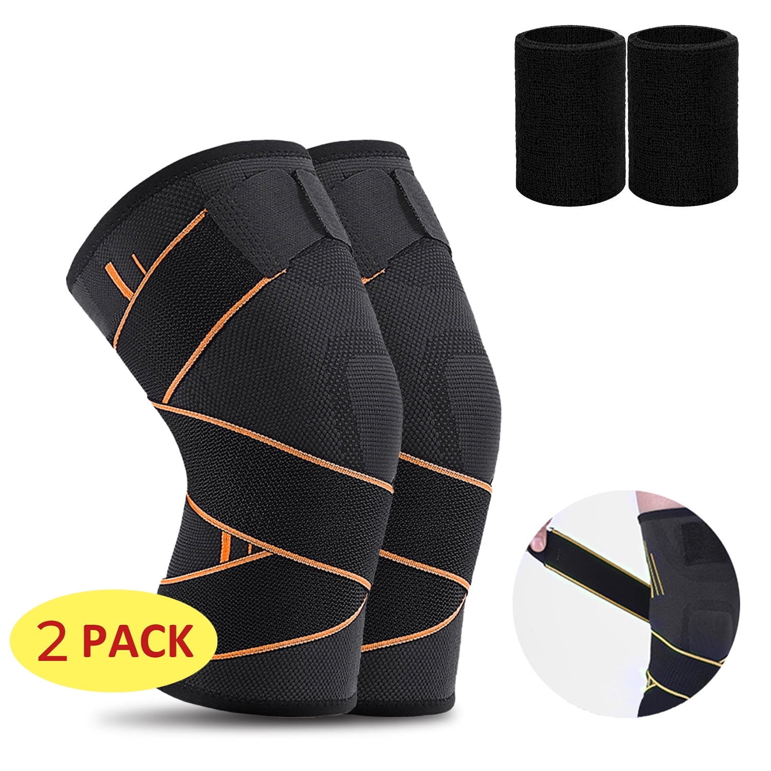 2 Pack Knee Compression Brace Adult with Stabilizer for Knee Pain ...
