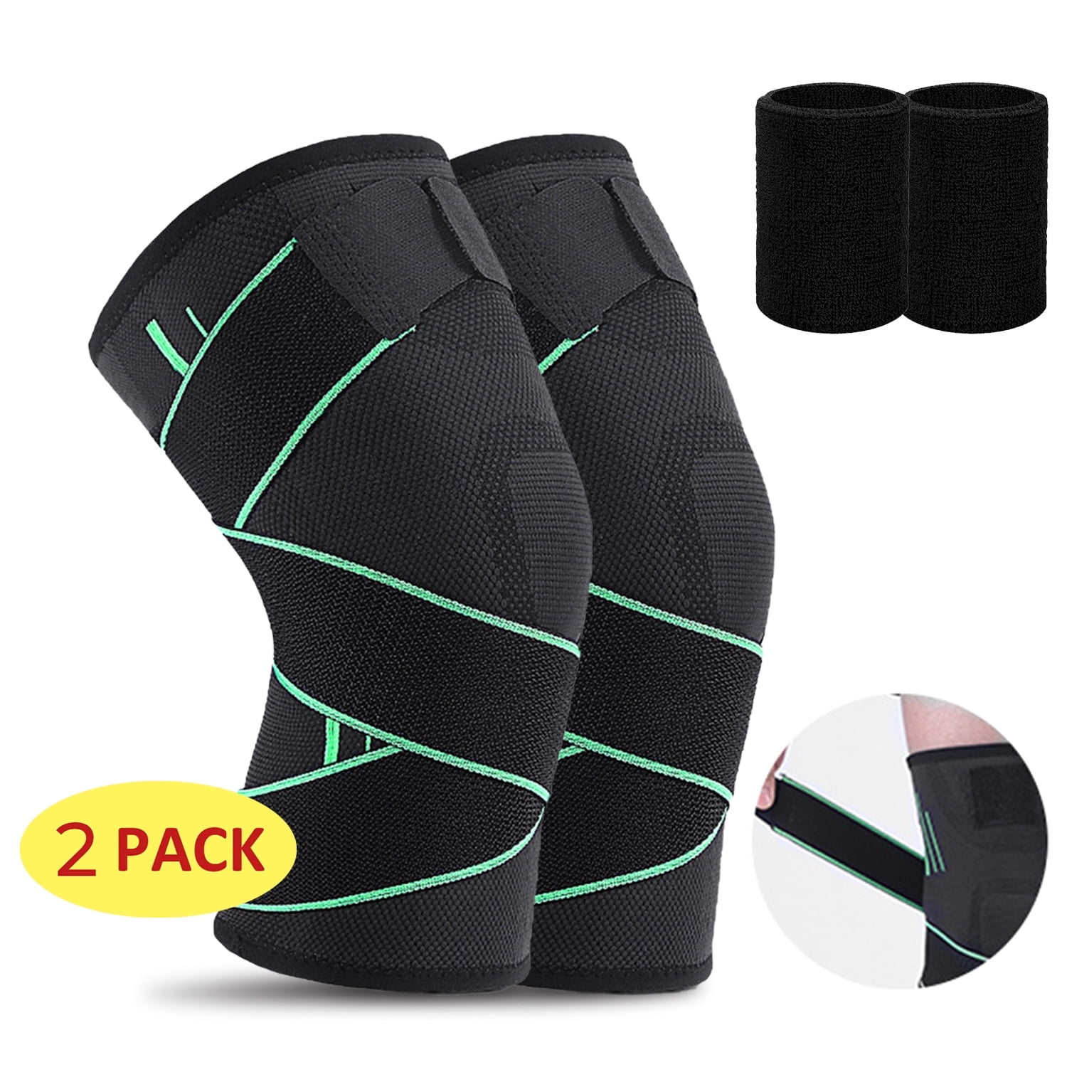 2 Pack Knee Brace Sleeve Elastic Compression Sleeve for Men Running ...