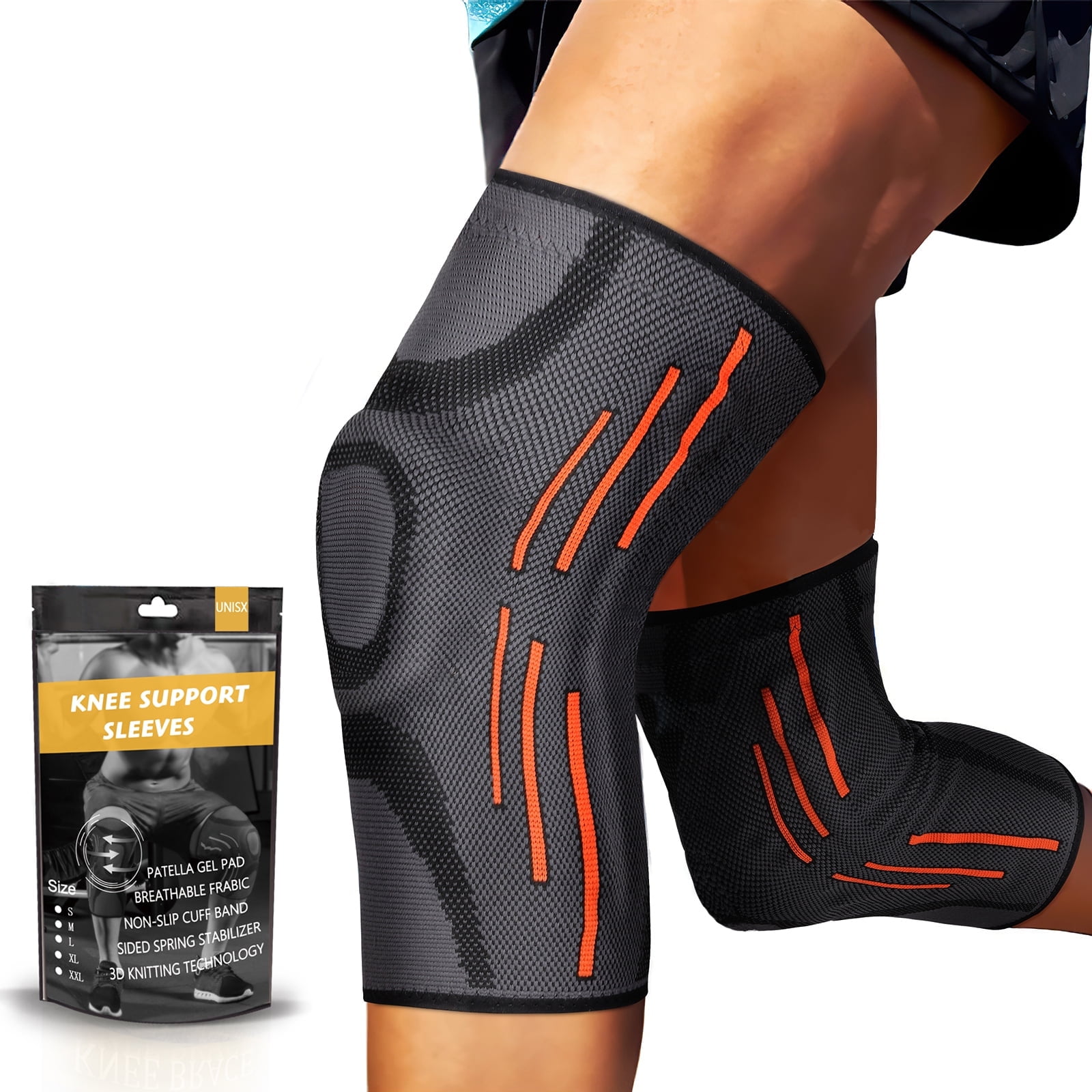 Walmart 2 Pack Compression Knee Brace with Gel Pads & Stabilizers, Size ...