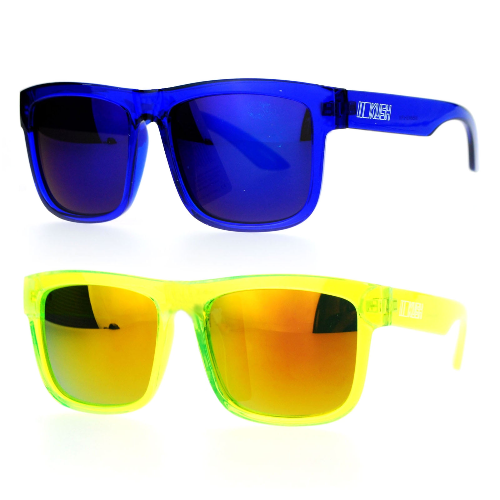 (2-Pack) Kush Mens Neon Pop Horn Rim Sport Horned Sunglasses 1 Blue 1 ...