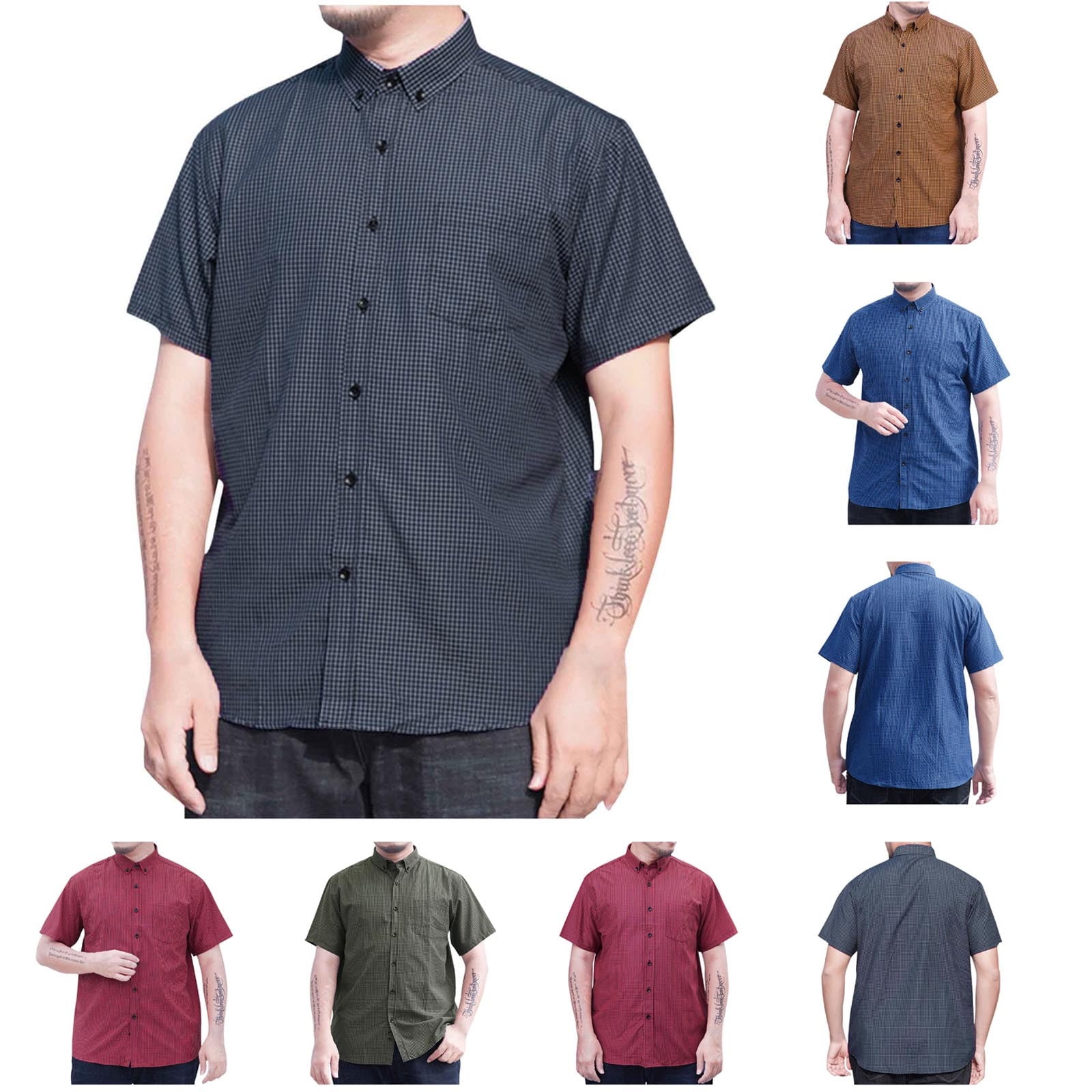 2 Pack L-6X Mens Shirts Big & Tall Short Sleeve Button-Down Collar ...
