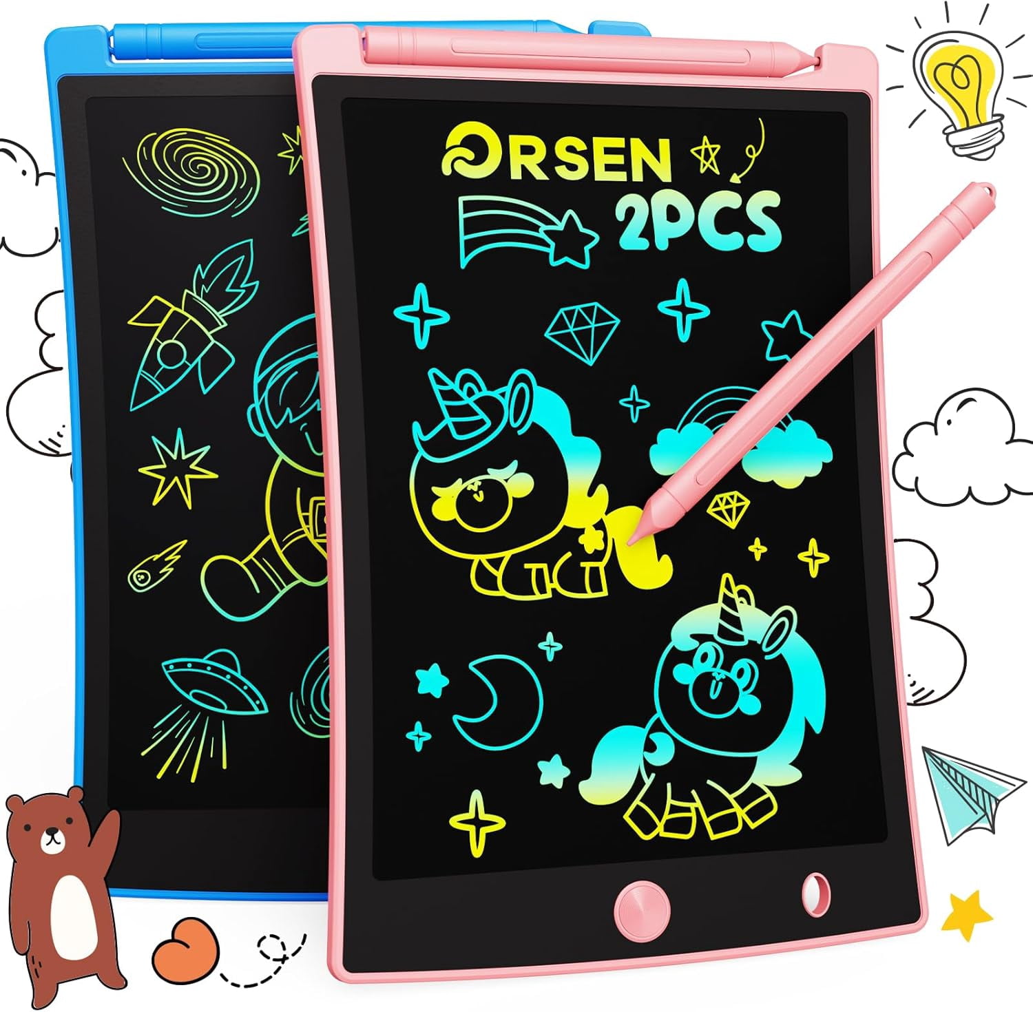 2 Pack LCD Writing Tablet for Kids, Colorful Doodle Board Drawing Pad ...