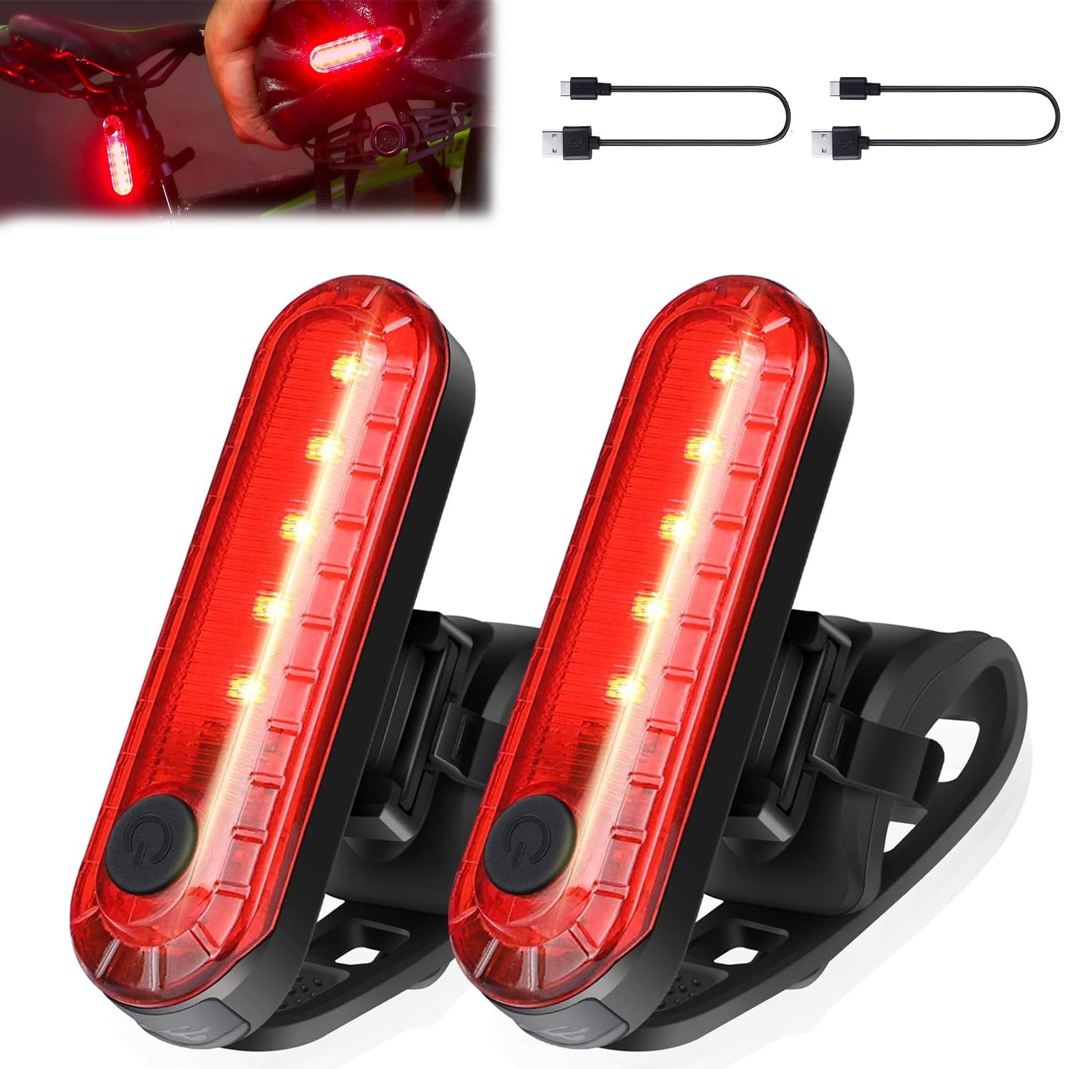2 Pack LED Bike Tail Light, 4 Mode USB Rechargeable Waterproof Bicycle ...