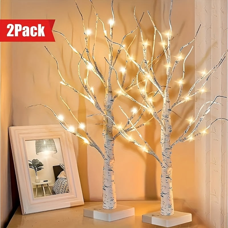 2 Pack LED Birch Tree Lights - Battery Operated Pre-Lit Branches for ...