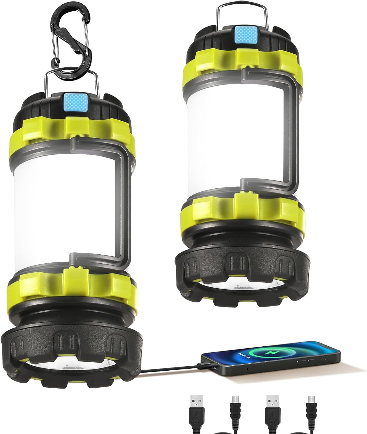 2 Pack LED Camping Lantern Flashlight Rechargeable, Portable Torch with ...