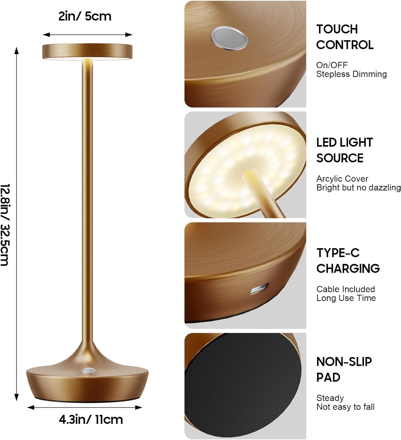2 Pack LED Cordless Table Lamp Rechargeable，Outdoor Battery Operated ...