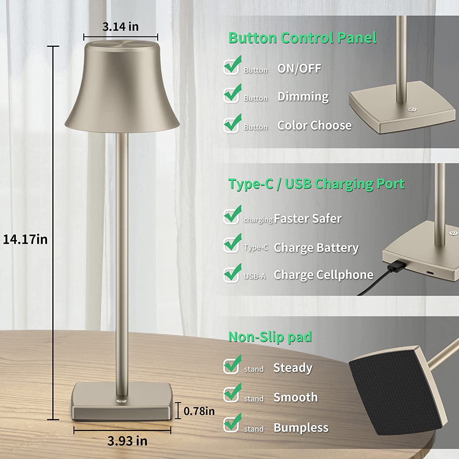2 Pack LED Cordless Table Lamps Rechargeable,5000mAh Battery Operated ...