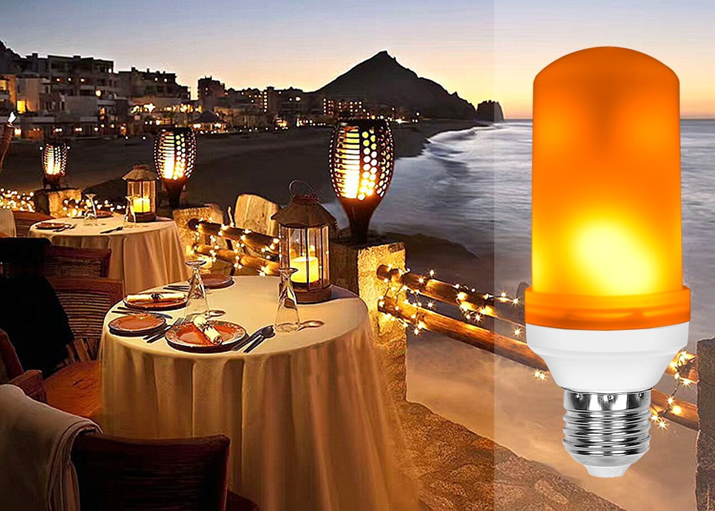 2-Pack LED Flame Effect Fire Light Bulbs for Outdoor Porch Night, E26 ...