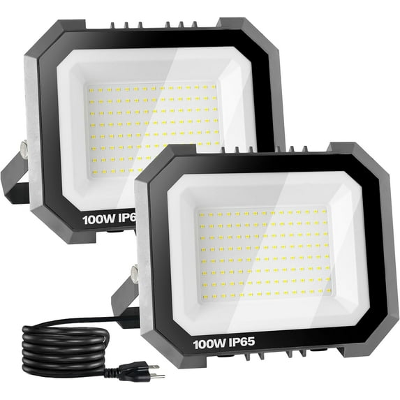 2 Pack LED Flood Lights Outdoor, 100W 10000LM Super Bright Floodlight ...