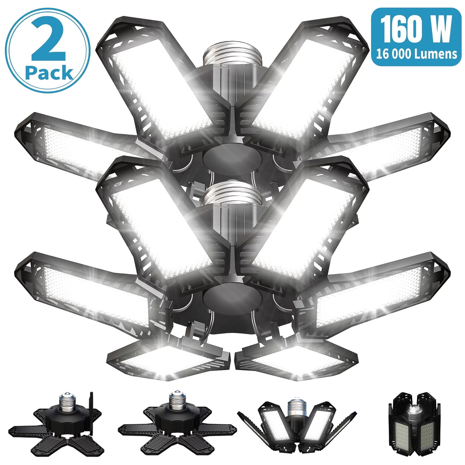 2 Pack LED Garage Lights, 160W Deformable LED Garage Ceiling Lights ...