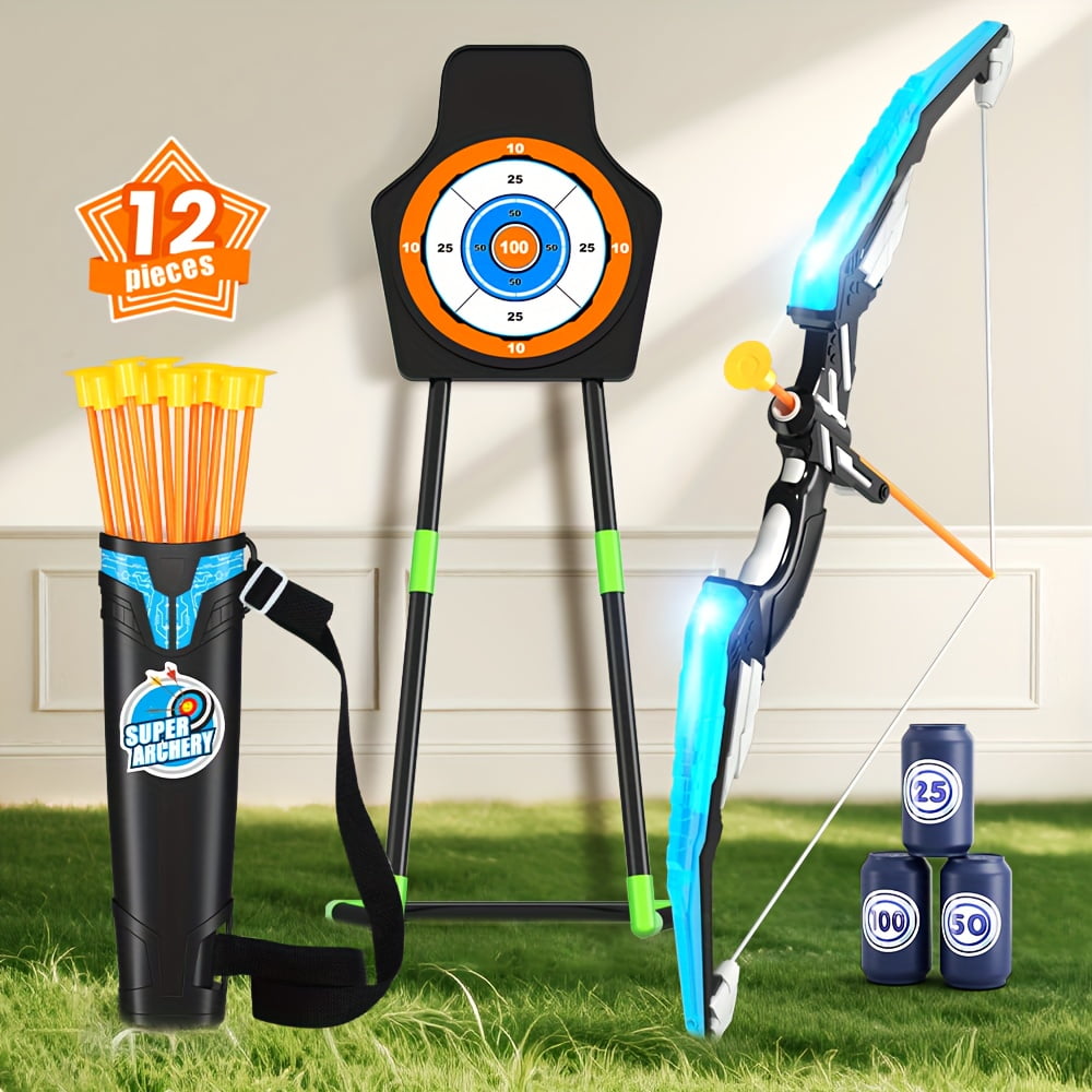 2 Pack LED Glow-in-the-Dark Archery Set with Glowing Arrows & Scoring ...
