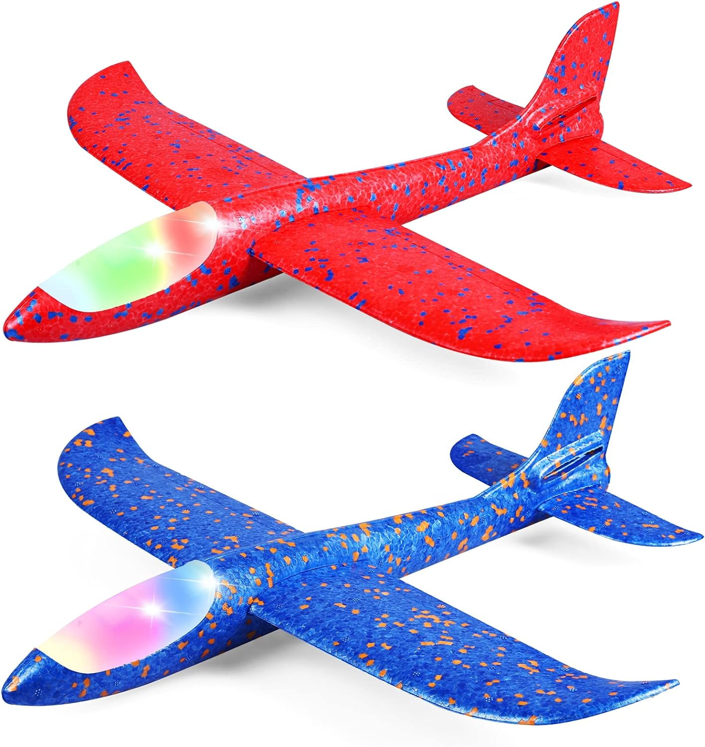 2 Pack LED Light Airplane,17.5" Large Throwing 2 Flight Mode Glider ...