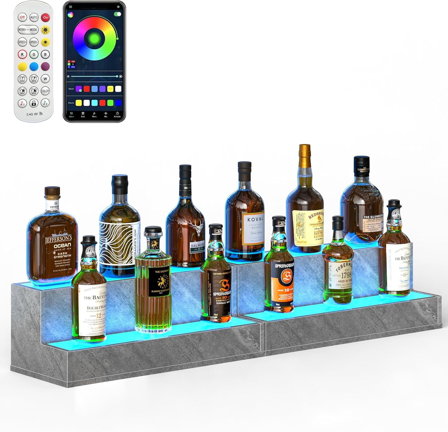 2 Pack LED Liquor Display Shelves Lighted Liquor Bottle Display Shelf ...