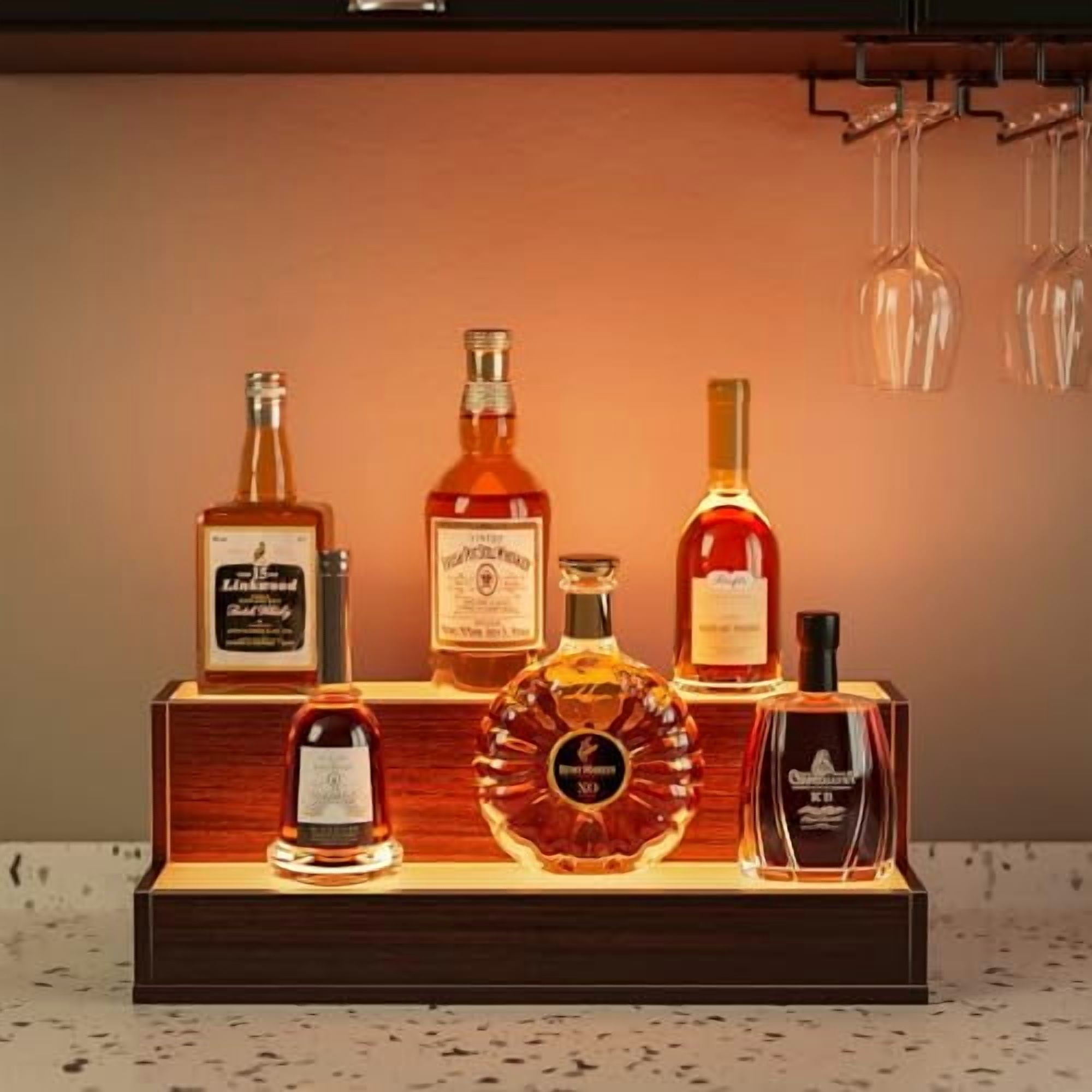 2 Pack LED Liquor Display Shelves Lighted Liquor Bottle Display Shelf ...
