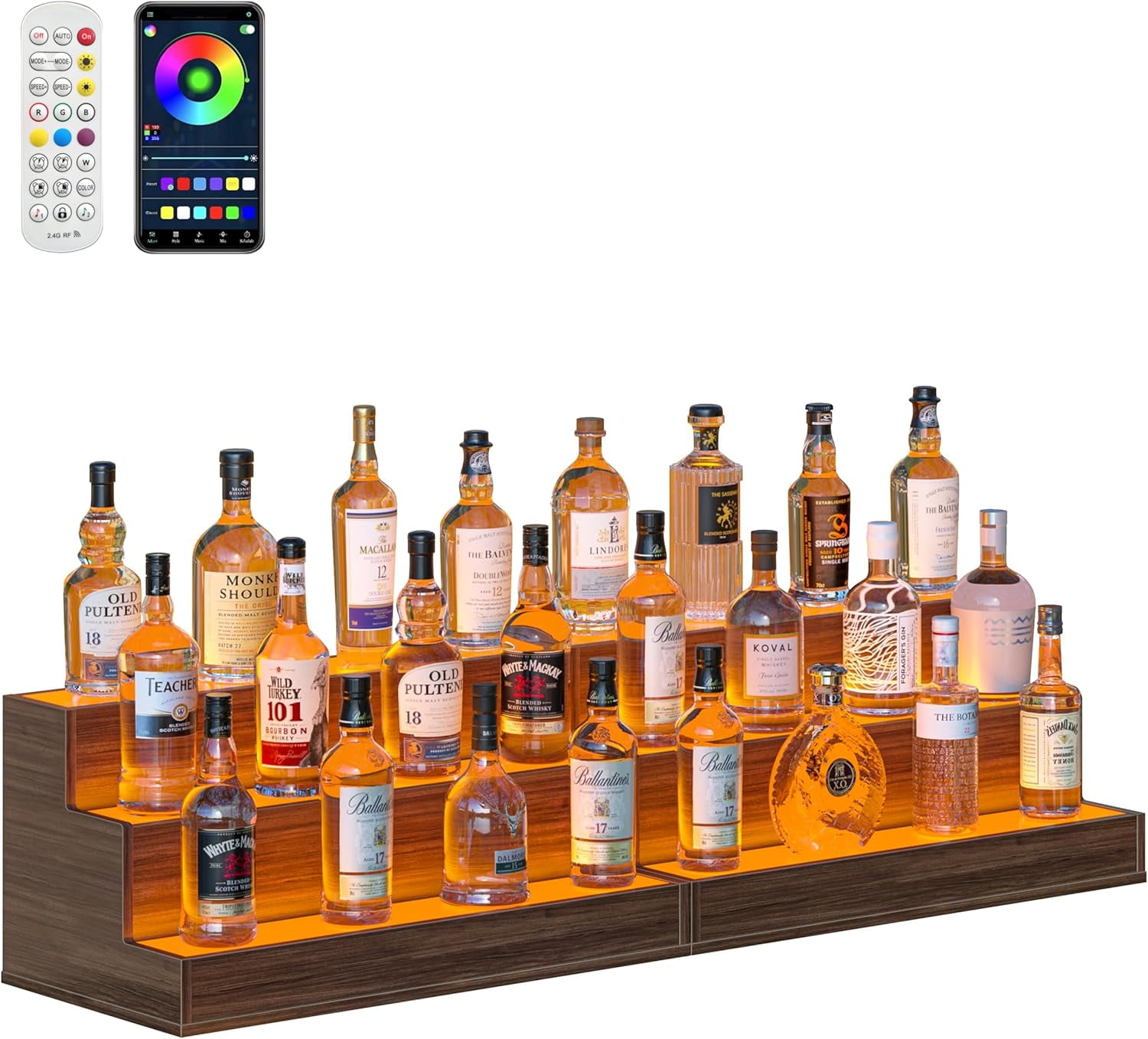 2 Pack LED Liquor Display Shelves Lighted Liquor Bottle Display Shelf ...