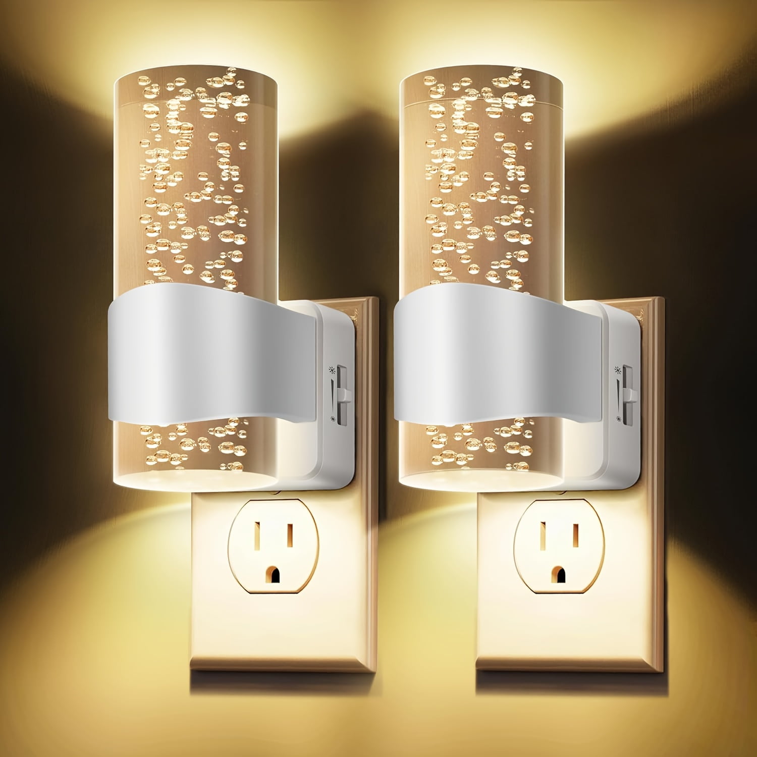 2-Pack LED Night Lights with Wall Plug, 3000K Dimmable Modern Automatic ...