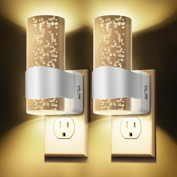 2-Pack LED Night Lights with Wall Plug, 3000K Dimmable Modern Automatic ...