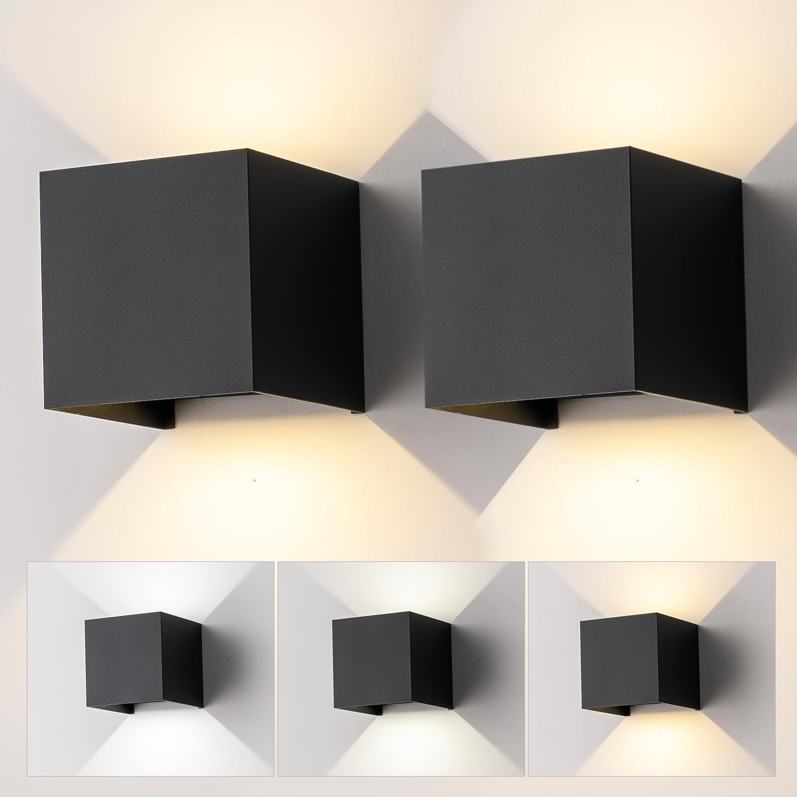 2 Pack LED Outdoor Wall Sconces Exterior/Interior,Modern Black Aluminum ...