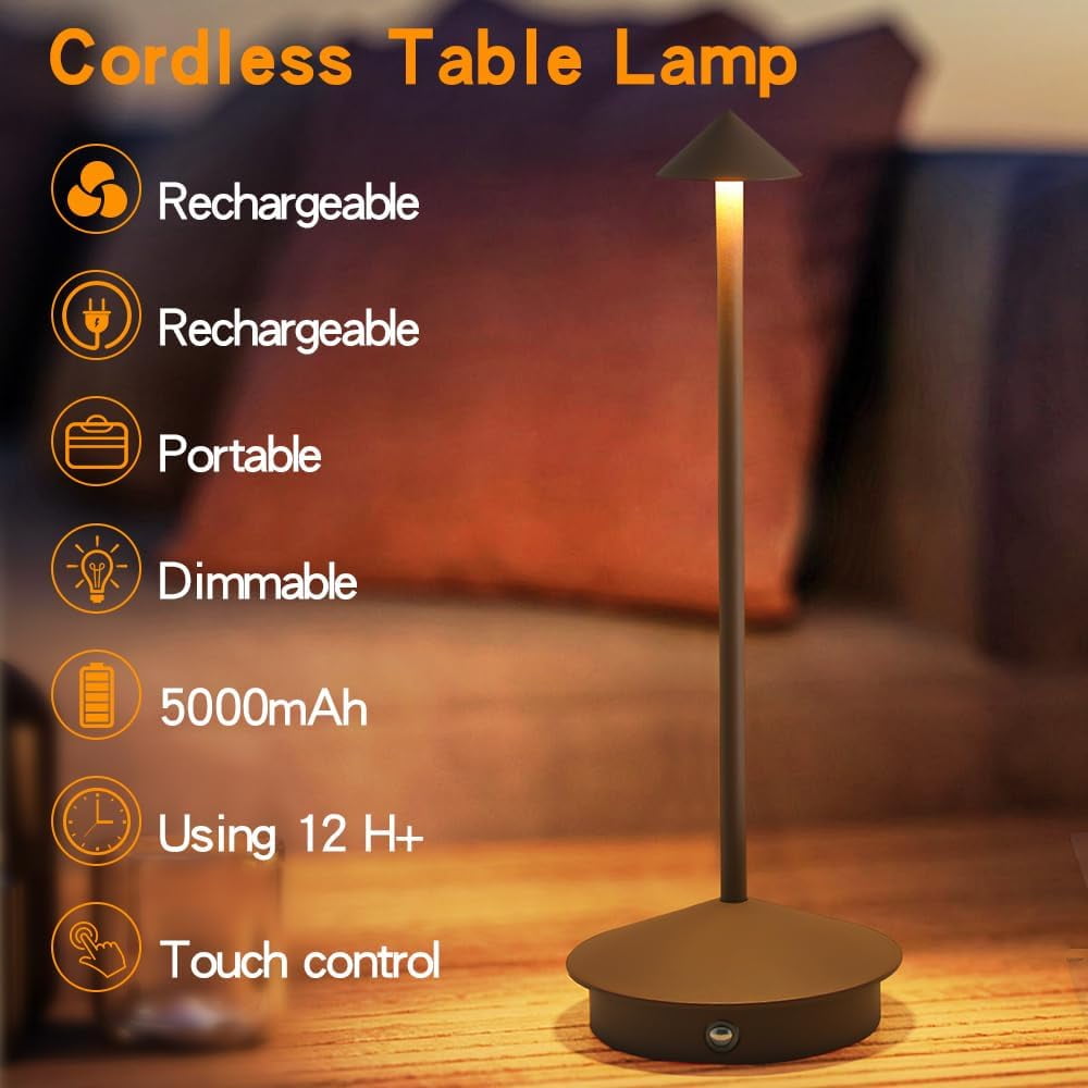 2 Pack LED Rechargeable Cordless Table Lamps, Portable Outdoor 5000mAh ...