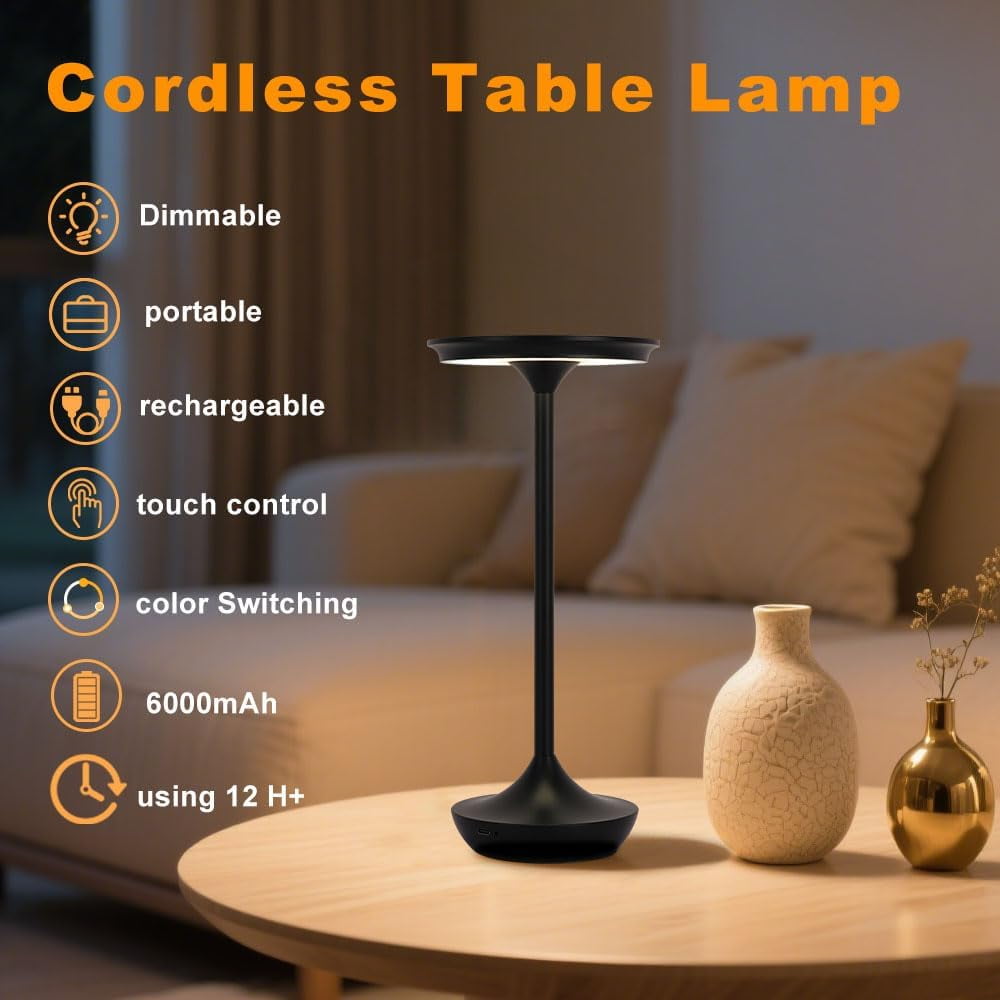 2 Pack LED Rechargeable Cordless Table Lamps, Portable Outdoor 6000 mAh ...