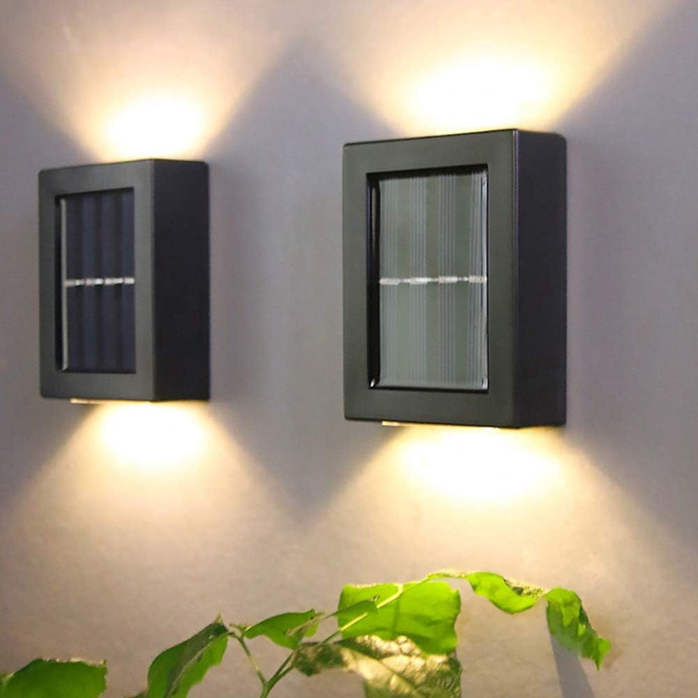 2 Pack LED Solar Fence Light, Outdoor Solar Powered Wall Lamp Up and ...