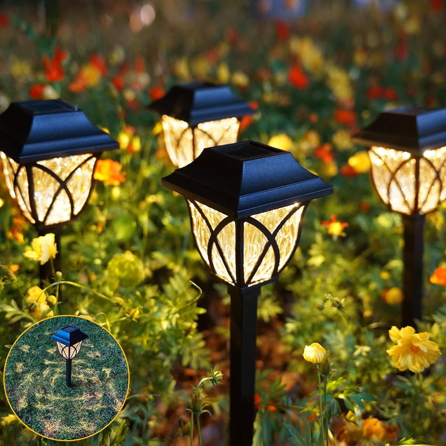 2 Pack LED Solar Lights Outdoor Waterproof, Solar Garden Lights Auto On ...