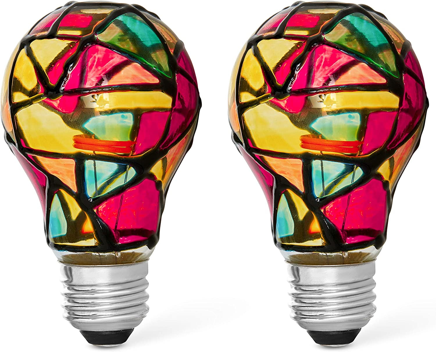 2 Pack LED Stained Glass Light Bulb A19 2W (25W Equivt) E26 Base ...