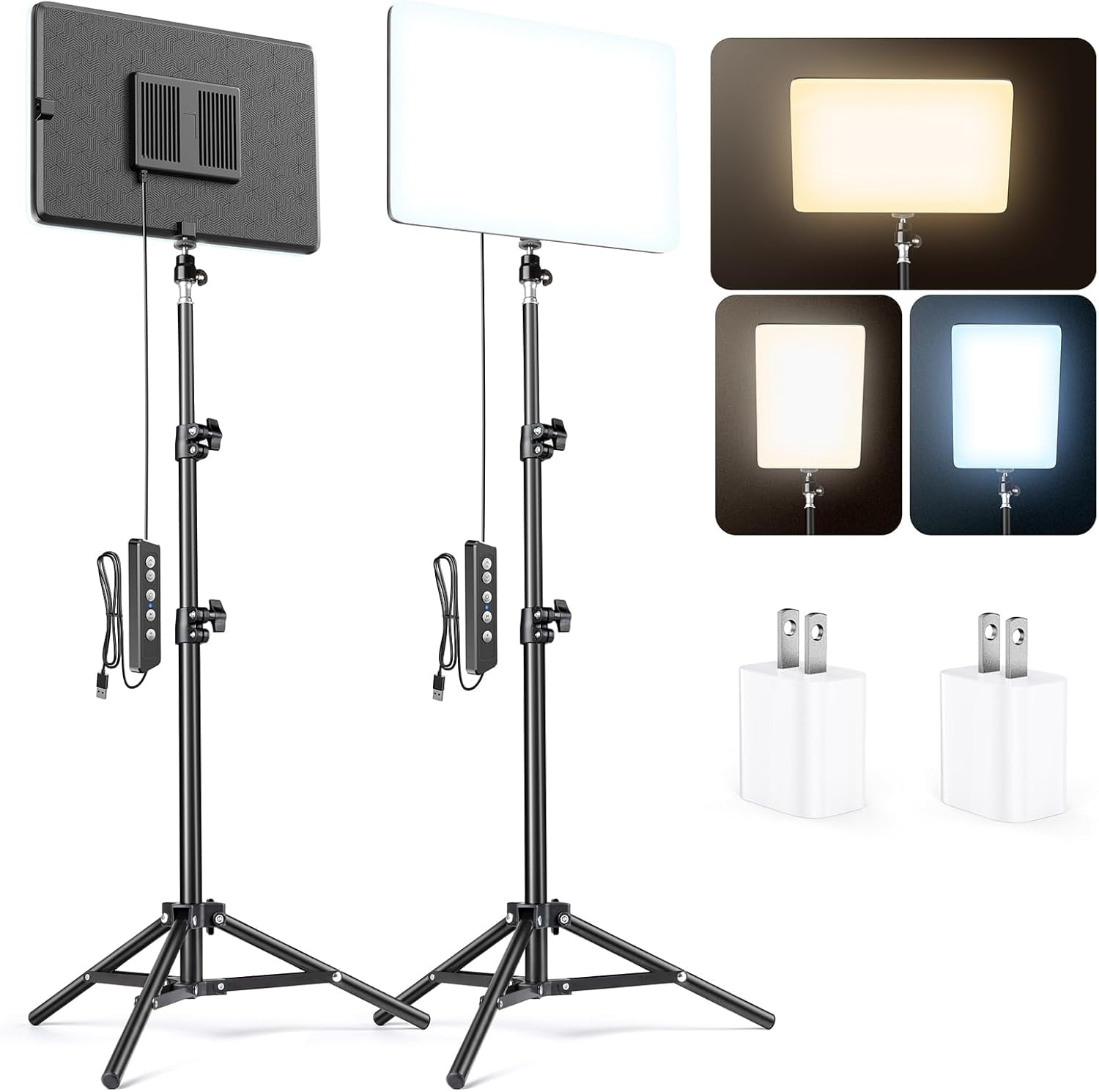 2 Pack LED Video Light Kit, Scrhot 15W Photography Lighting Kit with 63 ...