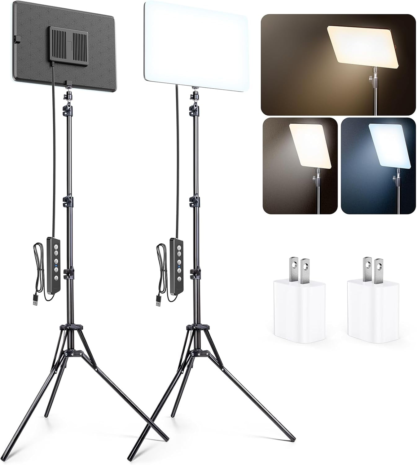 2 Pack LED Video Light Kit, Scrhot 15W Photography Lighting Kit with 63 ...