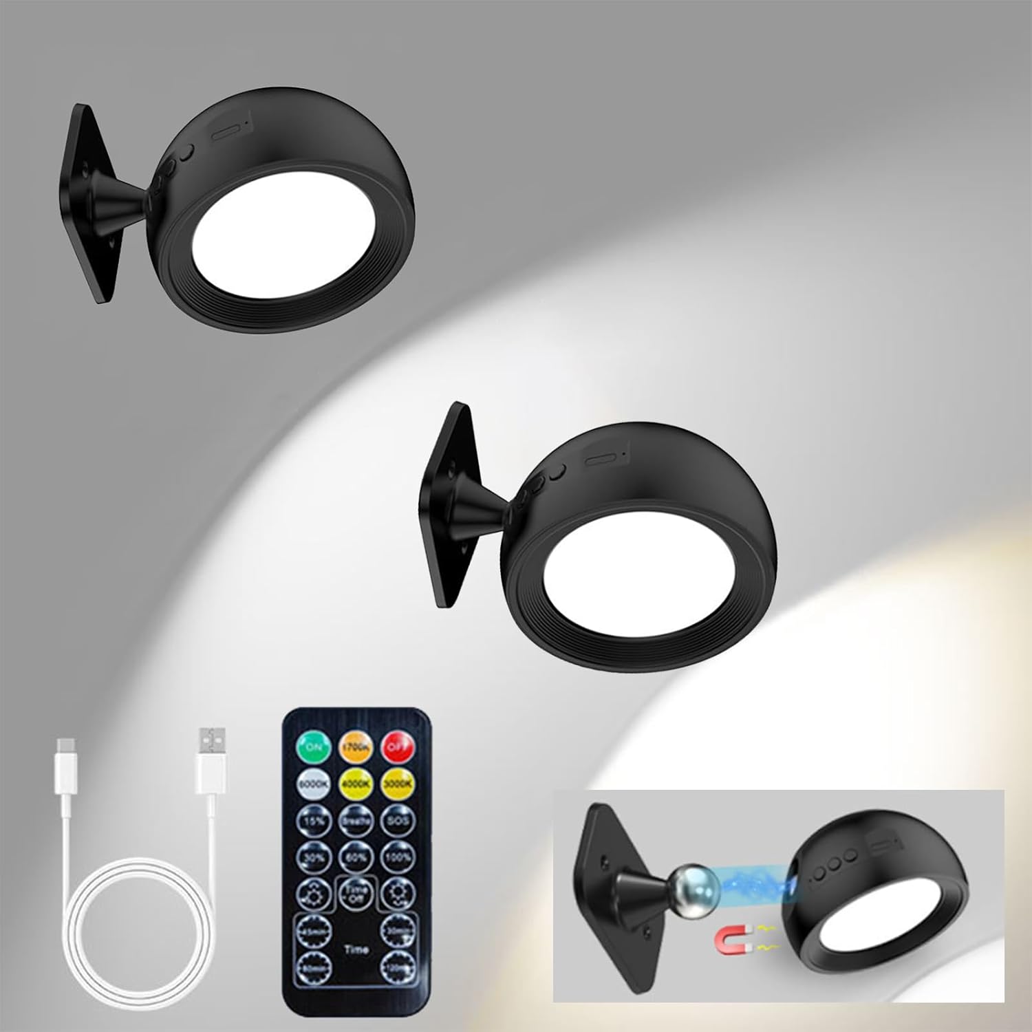 2 Pack LED Wall Sconces, Rechargeable Wall Mounted Lights with Remote ...