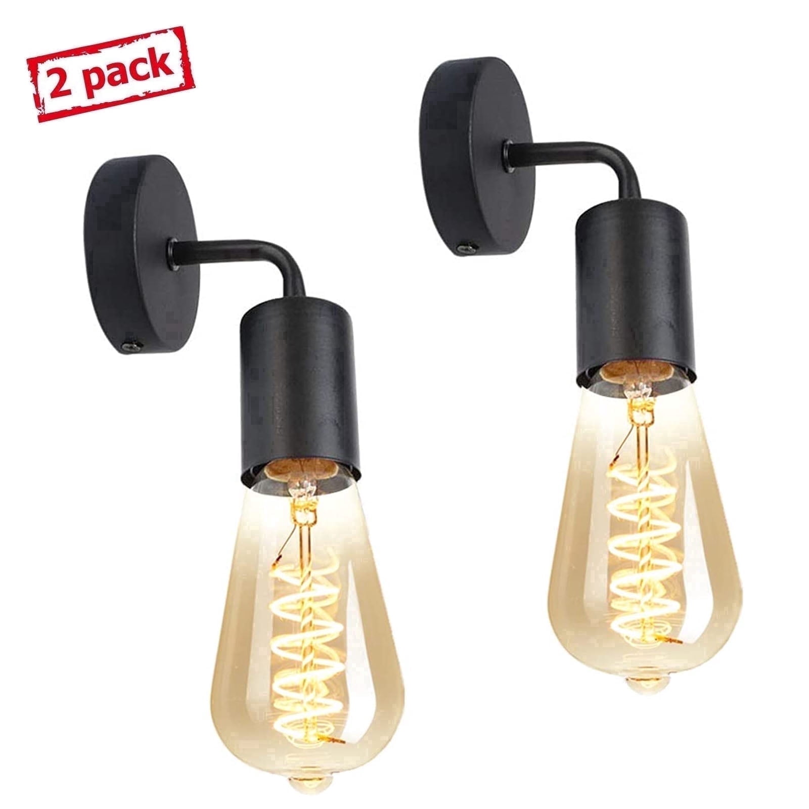 2 Pack LEDGM Black Vintage Sconces for Wall Lamps, E26 Base Retro Wall ...