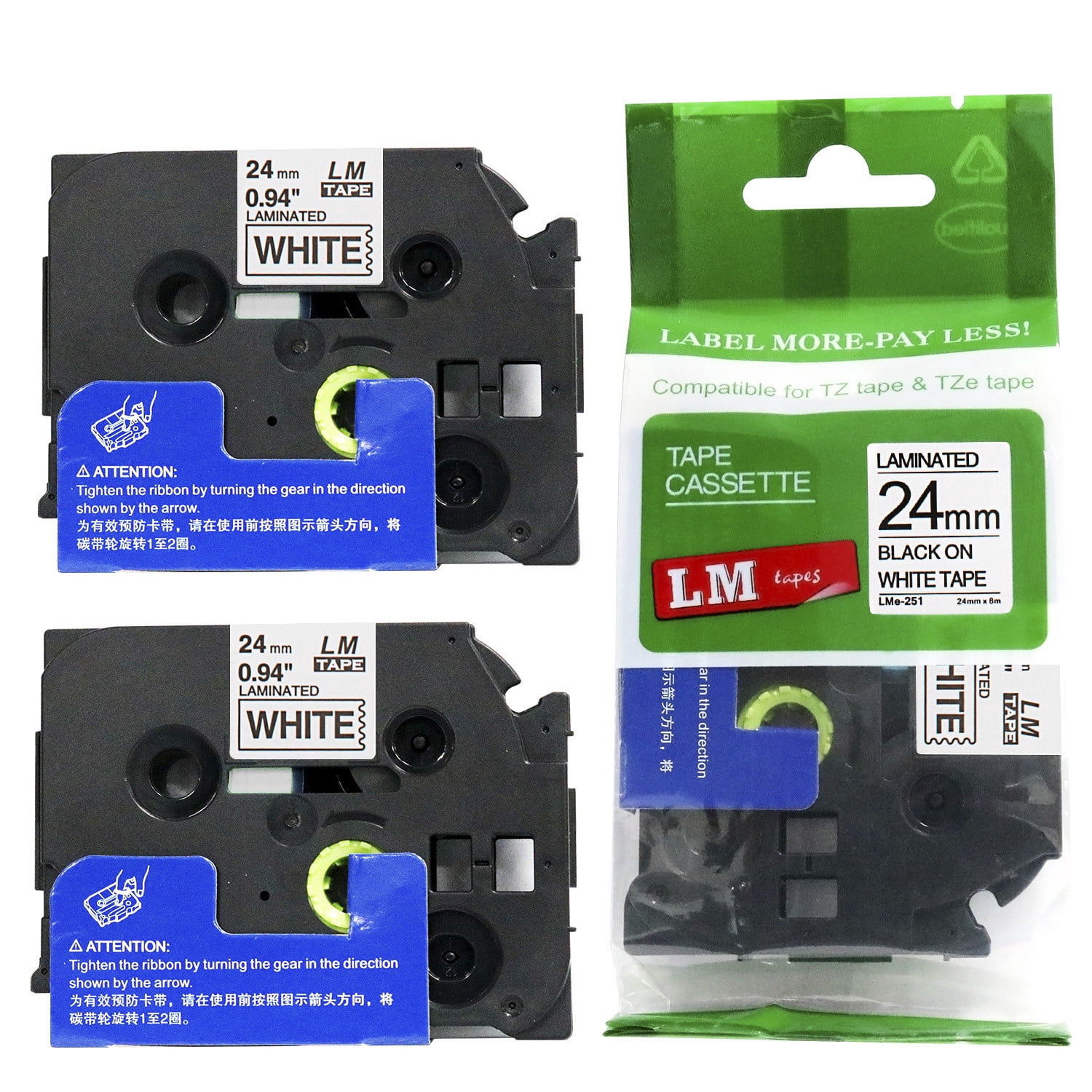 2/Pack LM Tapes - Premium 1" Black Print on White Label (24mm 0.94 ...