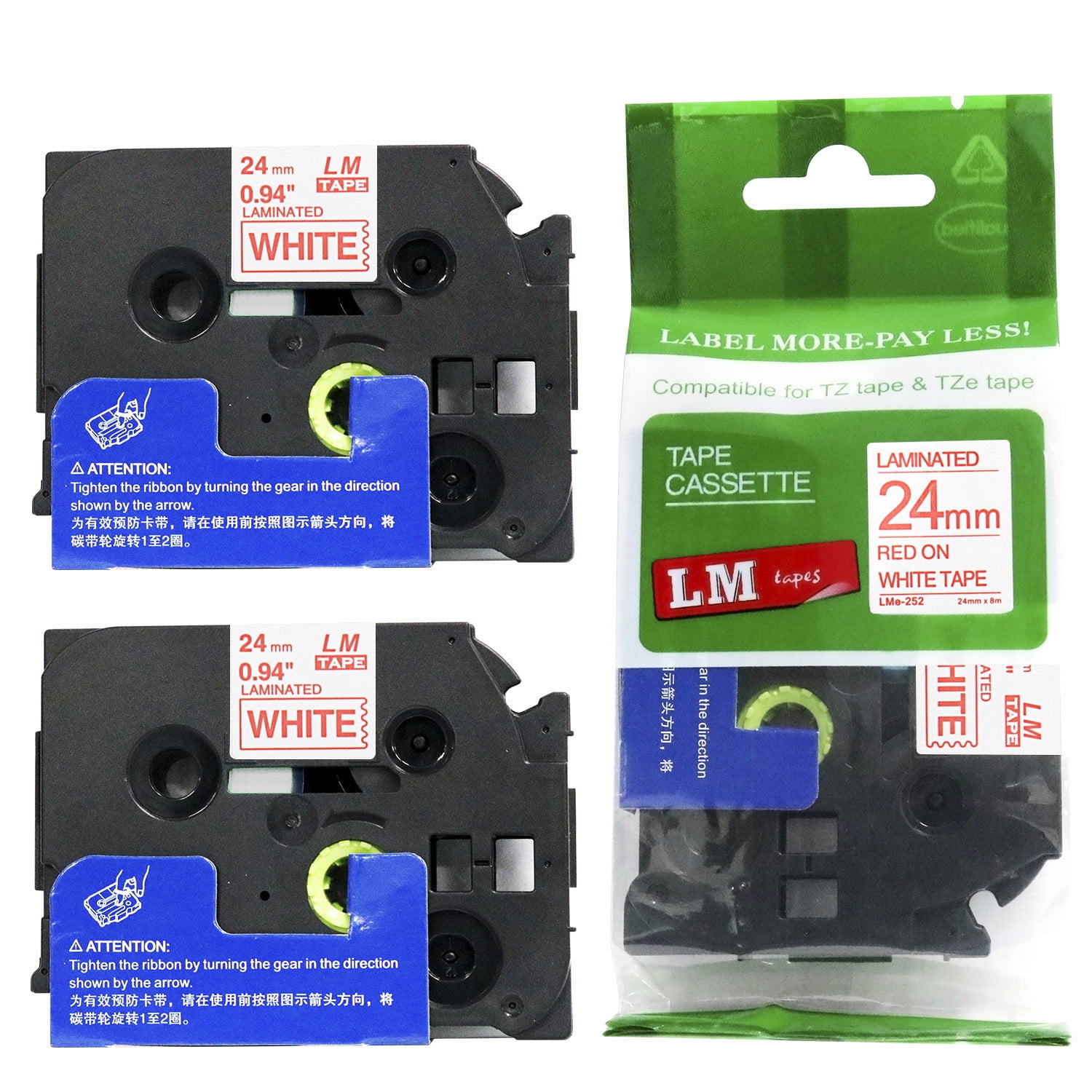2/Pack LM Tapes - Premium 1" Red Print on White Label (24mm 0.94 ...