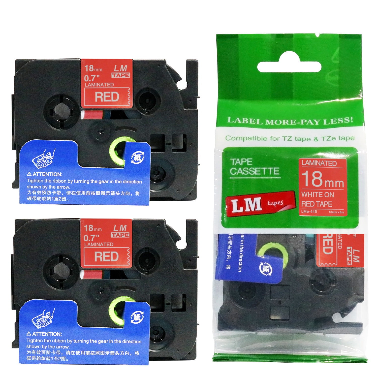 2/Pack LM Tapes - Premium 3/4" White Print on Red Label Compatible with ...