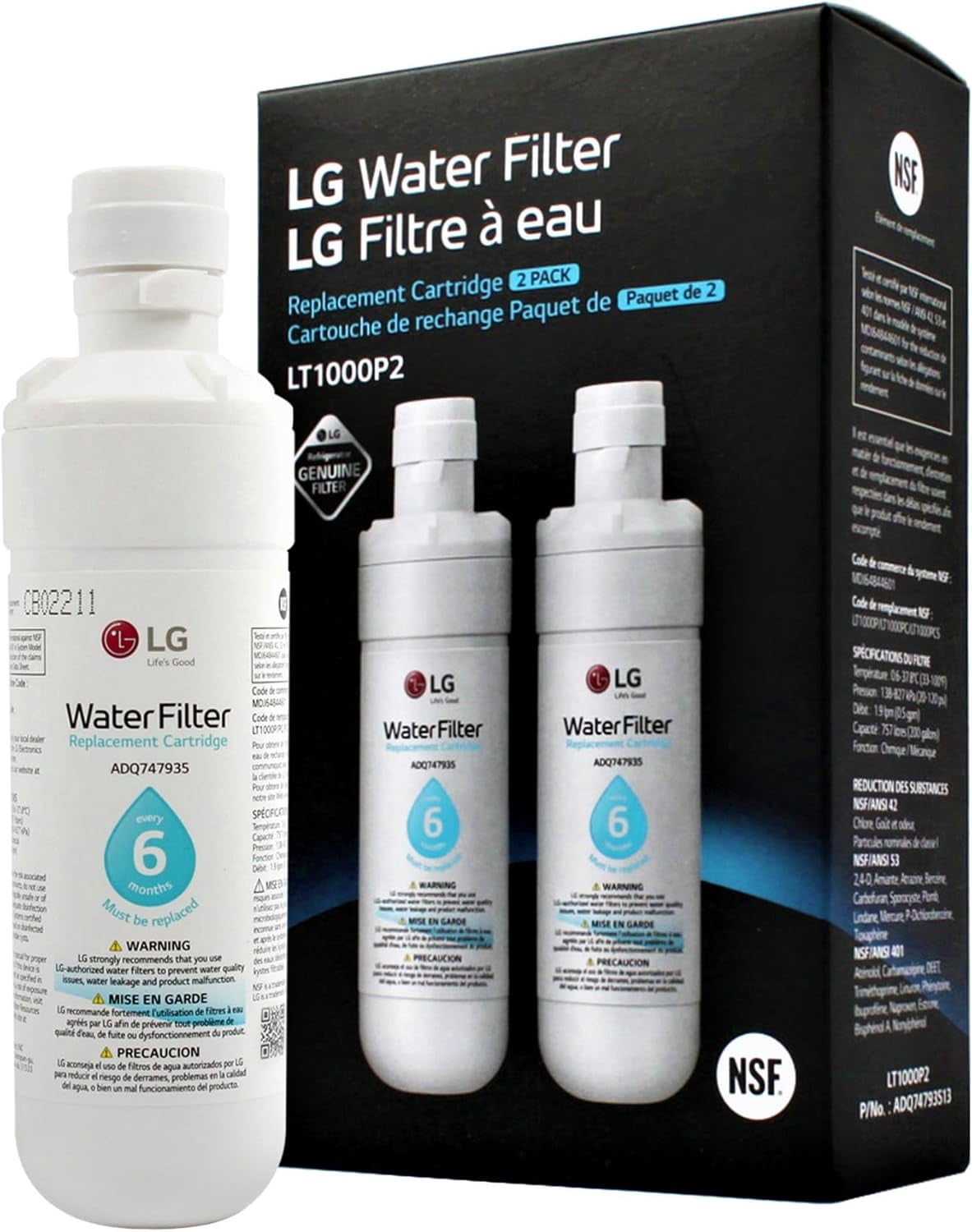 2-Pack LT1000P Refrigerator Water Filter Replacement for LG LT1000P2 ...