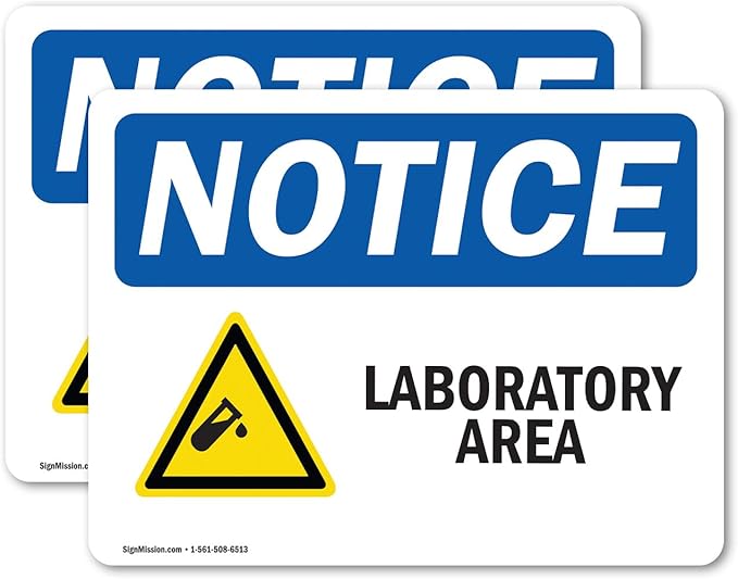 (2 Pack) Laboratory Area Sign With Symbol OSHA Notice Sign 7 Inch X 5 ...