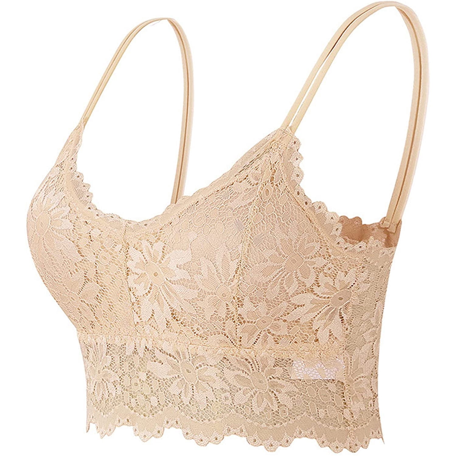 2 Pack Lace Bralette for Women Padded No Underwire Bandeau Bra with ...