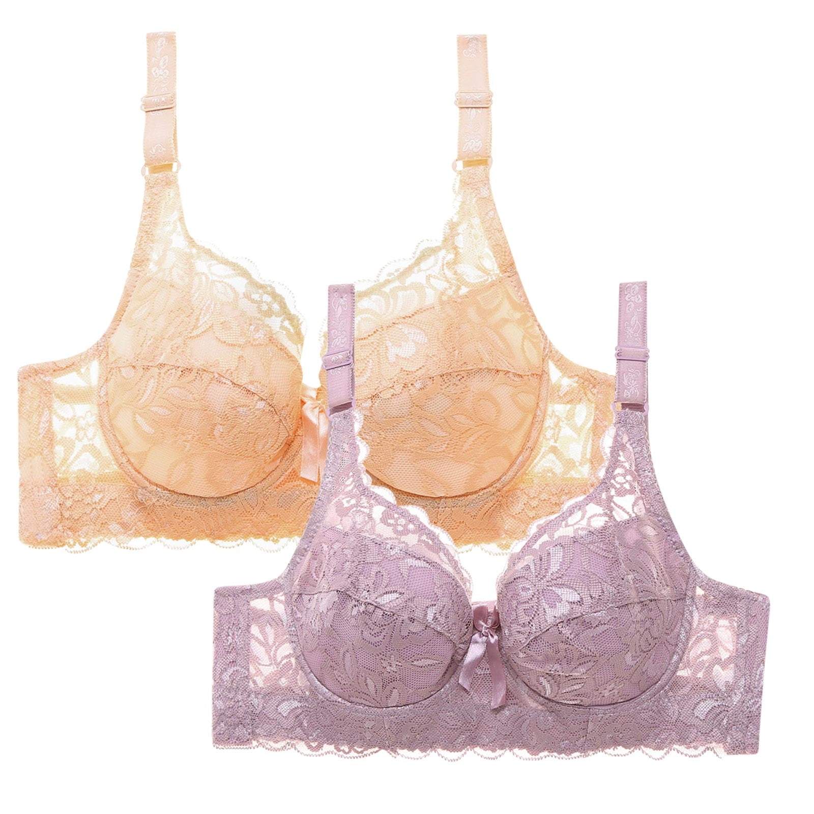 2 Pack Lace Bras for Women Plus Size 34-46 Push Up No Underwire ...