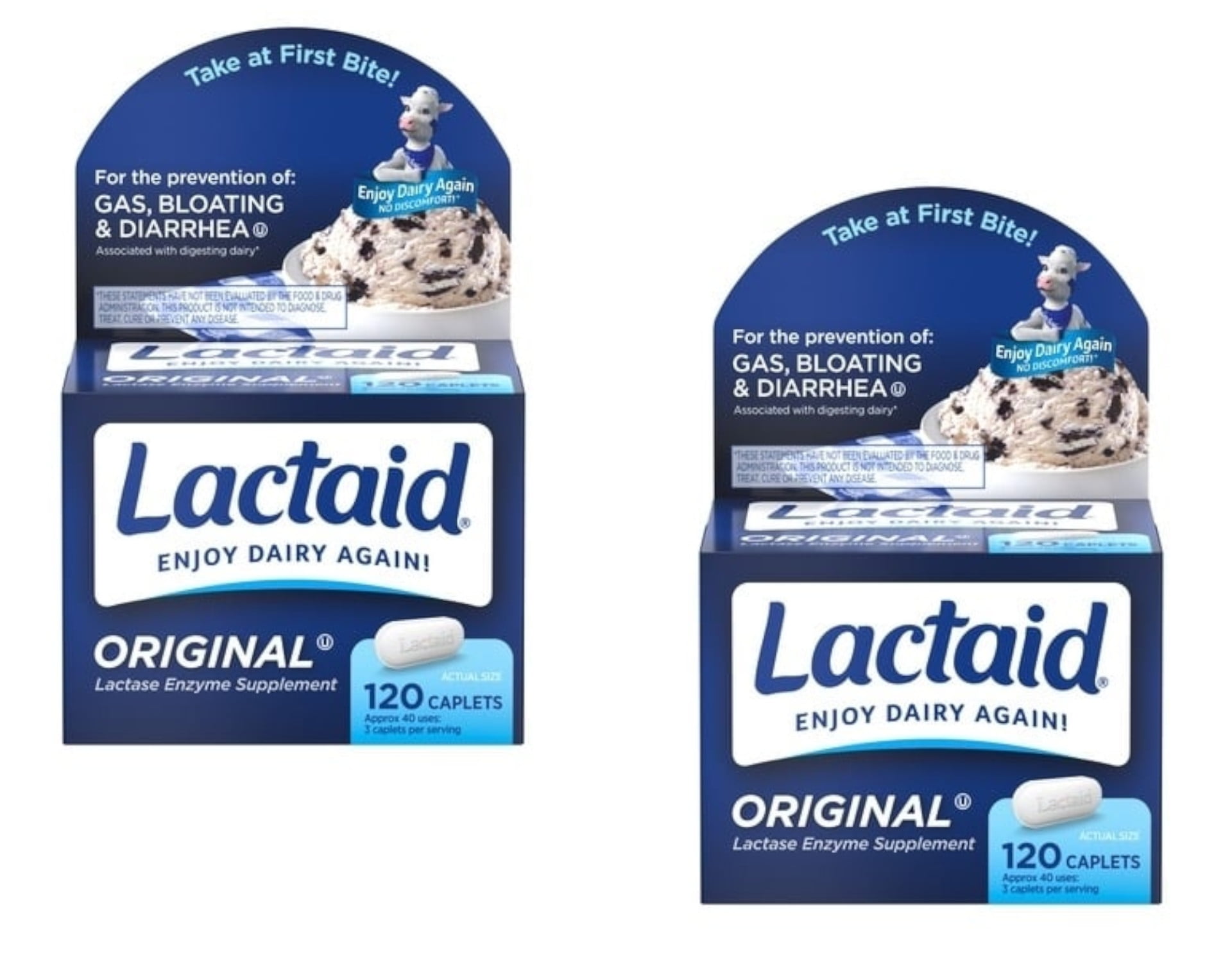 2 Pack Lactaid Caplets Lactase Enzyme Supplement, 120 Count each ...