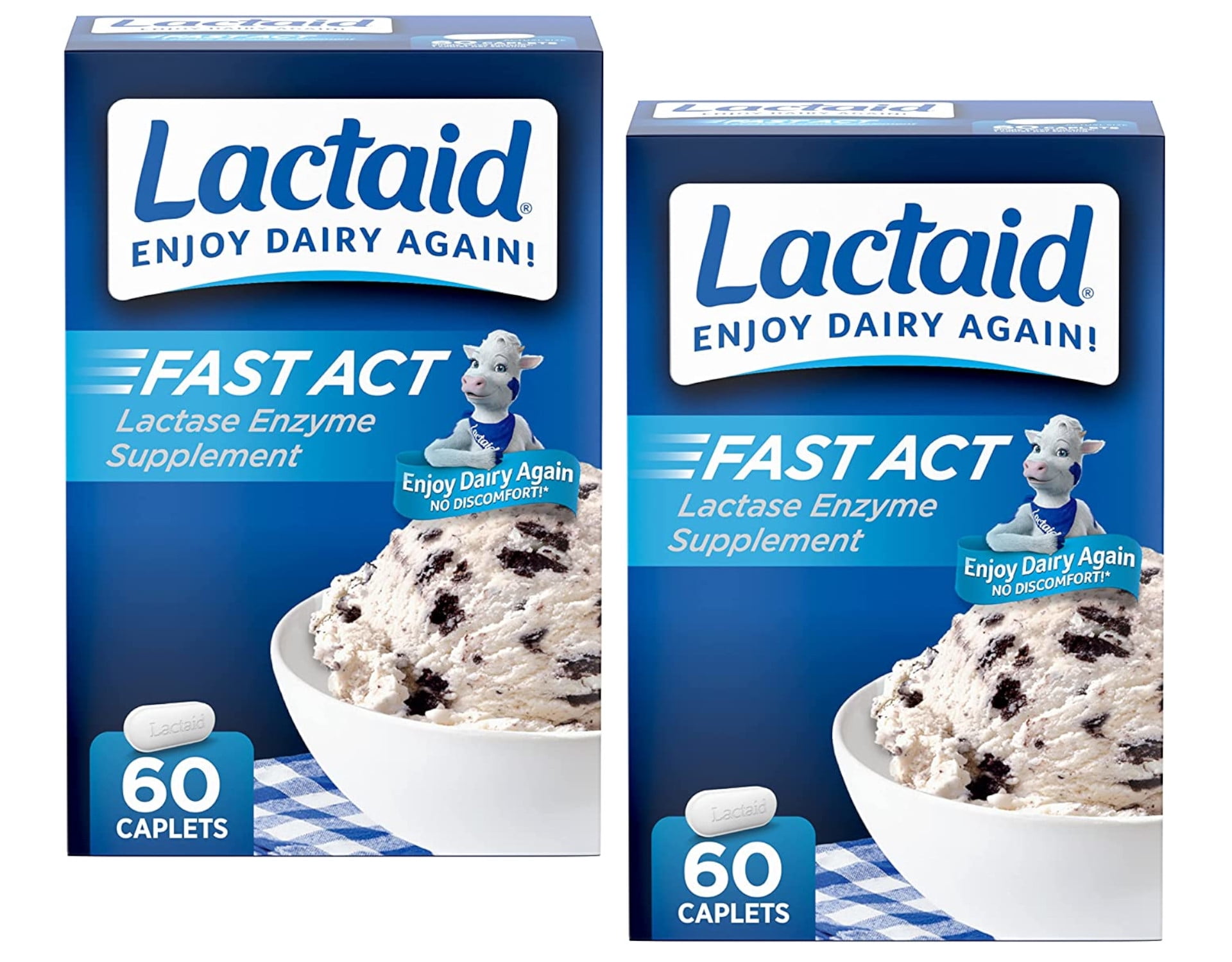2 Pack Lactaid Fast Act Lactase Enzyme Supplement 60 Caplets Each ...